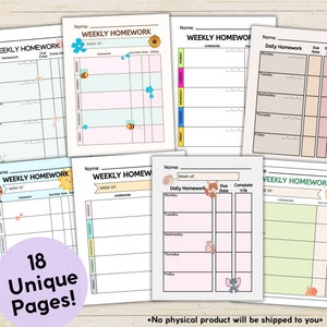 Colorful Homework Logs and Checklists Bundle for Kids, Printable ...