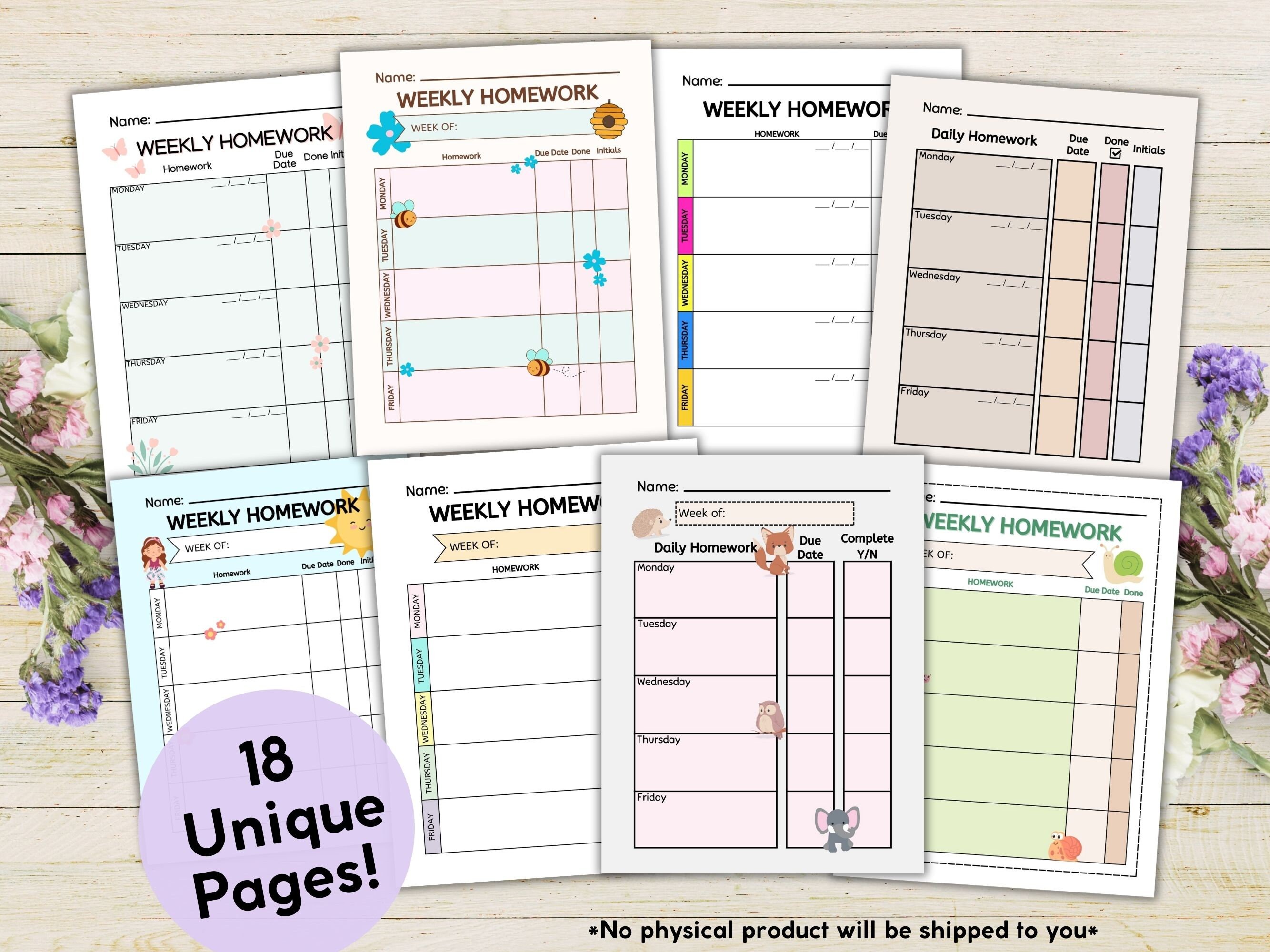 Colorful Homework Logs and Checklists Bundle for Kids, Printable ...