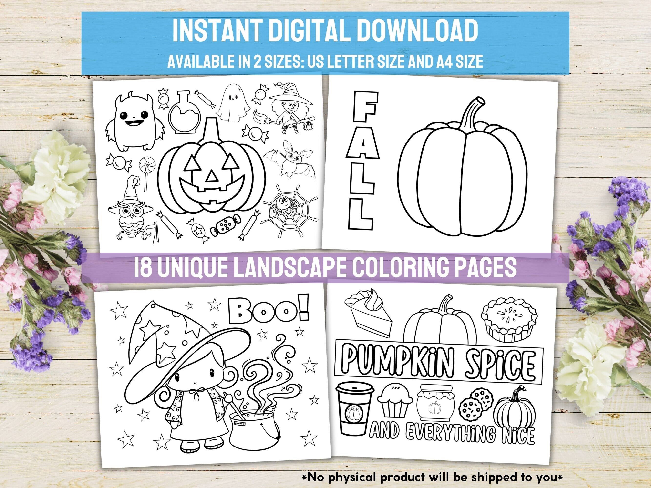 Fall Themed Printable Coloring Pages, Autumn Season Coloring Book ...