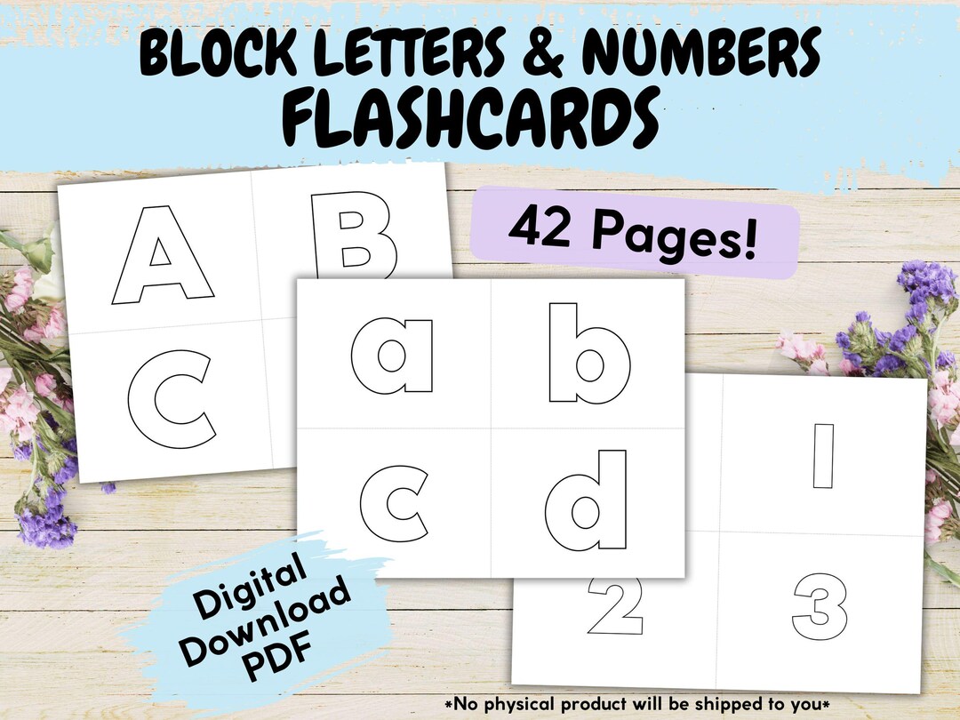 Block Letters and Numbers Printable Flashcards for Kids, Alphabet ...