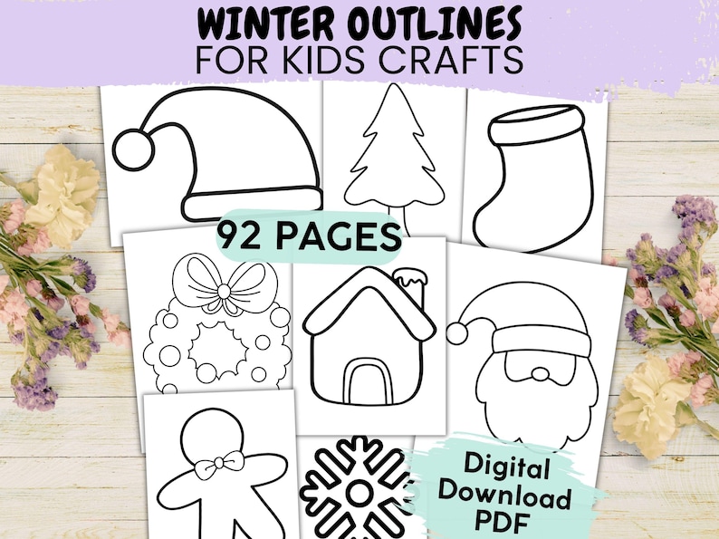 Winter Season Simple Printable Outlines for Kids Crafts, Christmas Art ...