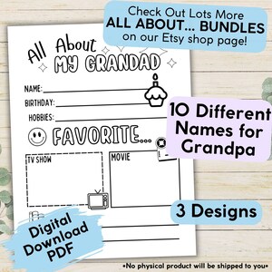 All About My Grandpa Printable Questionnaire Worksheet for Kids ...