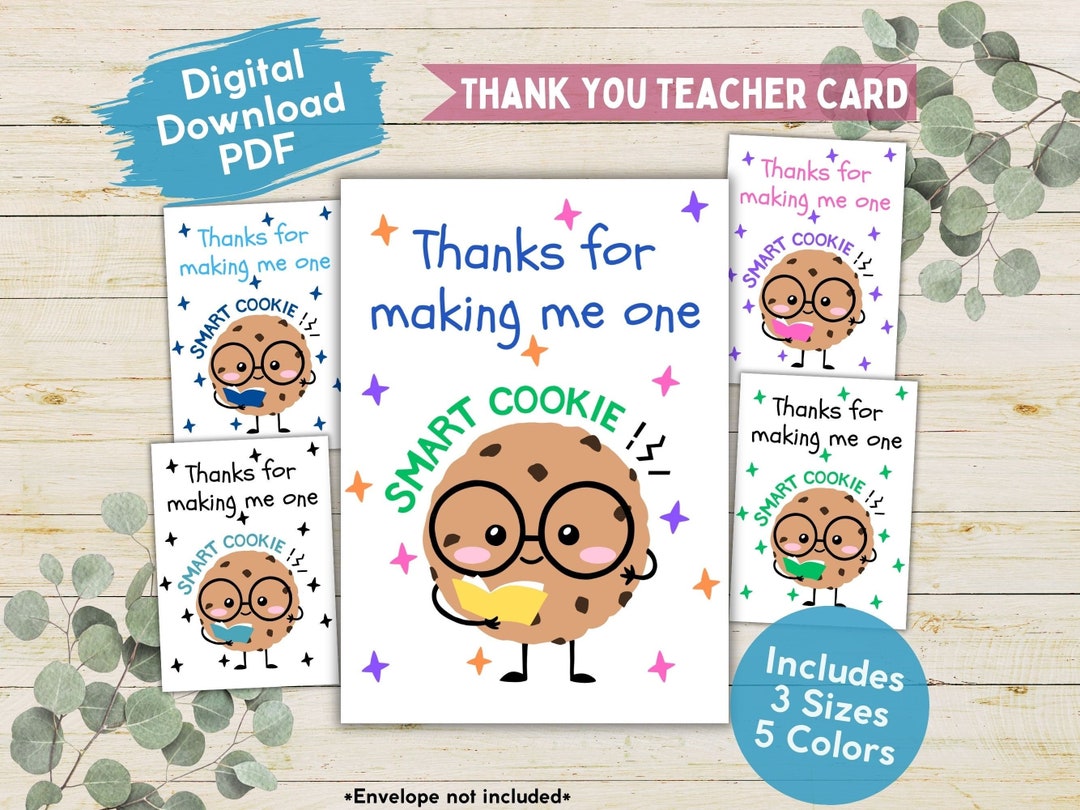 Smart Cookie Thank You Teacher Card From Kids, Cute Printable Teacher ...