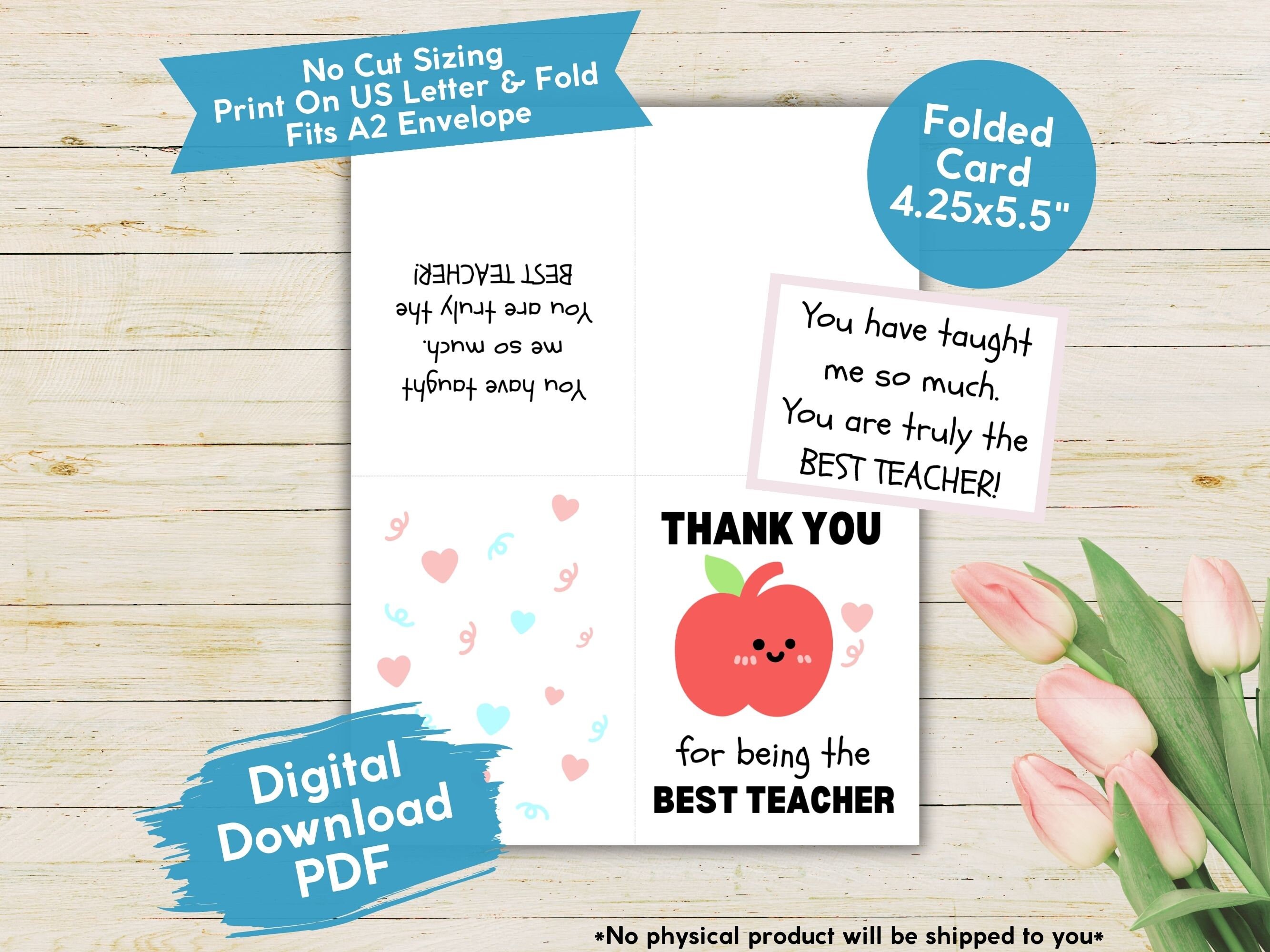 Cute Apple Thankyou Printable Carding, Appreciate Teacher Card, Thank ...