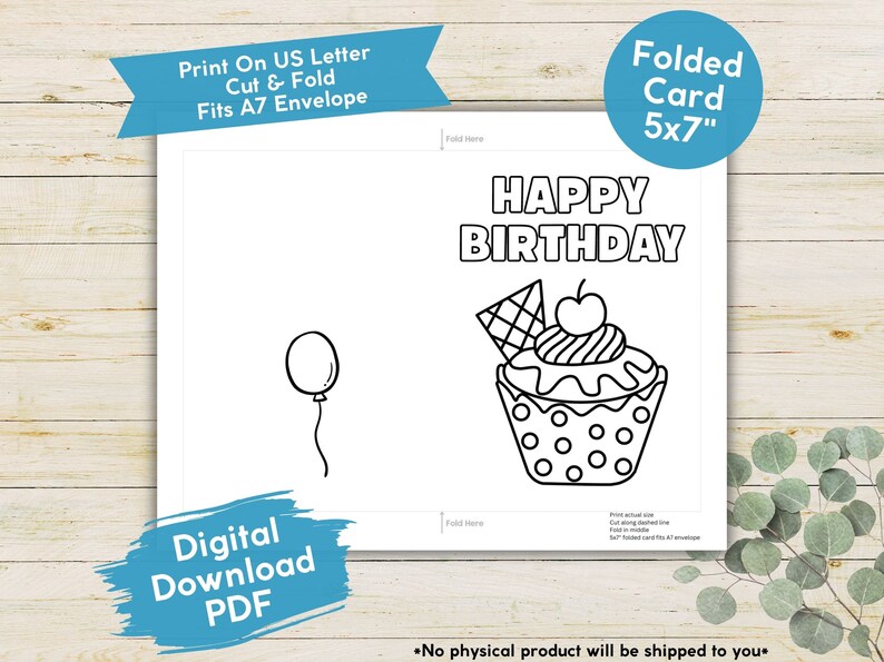 Cupcake Happy Birthday Printable Coloring Carding, Downloadable ...