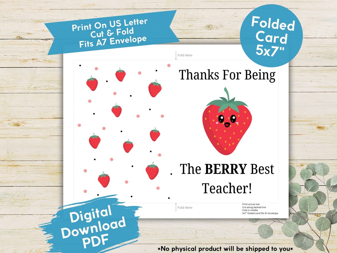 Berry Best Teacher Printable Thank You Card, Teacher Appreciated Thank ...