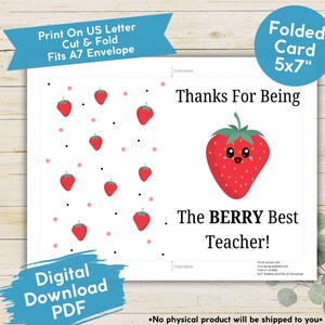 Berry Best Teacher Printable Thank You Card, Teacher Appreciated Thank ...