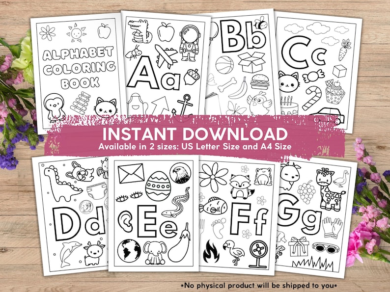 Alphabet Letter Coloring Pages for Kids, Cute Toddler Coloring Book ...