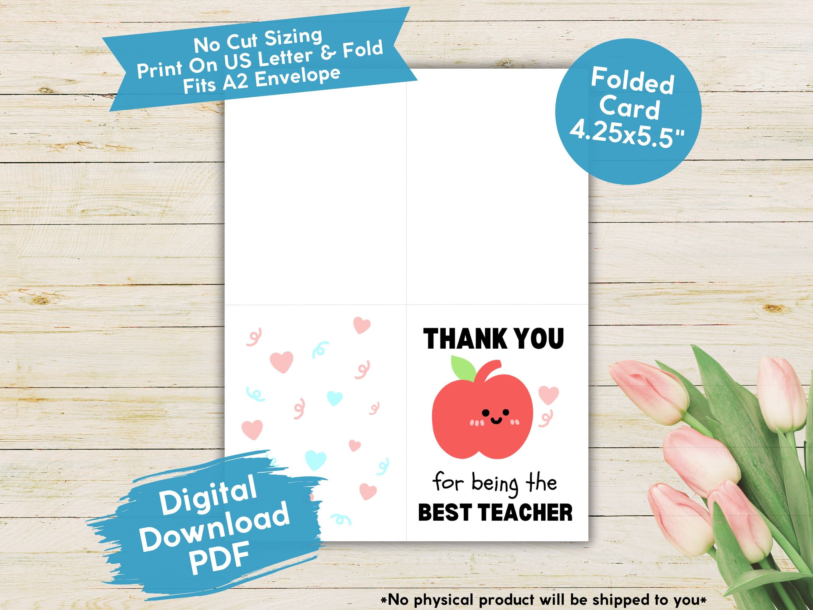 Cute Apple Thankyou Printable Carding, Appreciate Teacher Card, Thank ...