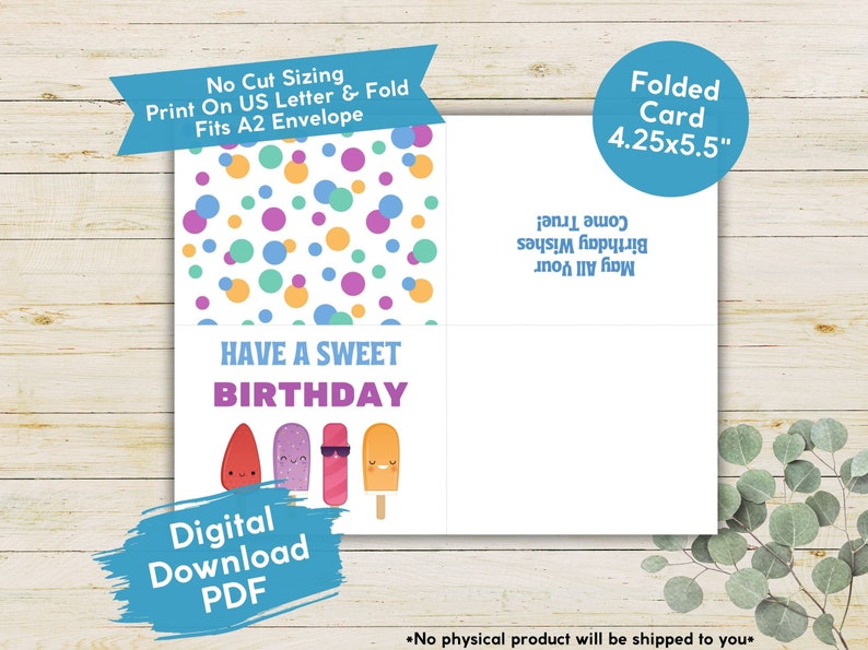 Cute Kids Happy Birthday Carding, Summer Birthdaycard, Printable ...