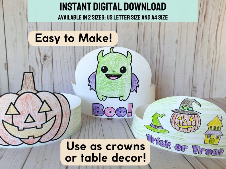 Halloween Kids Paper Crown Activity Printable, Fall Season DIY ...
