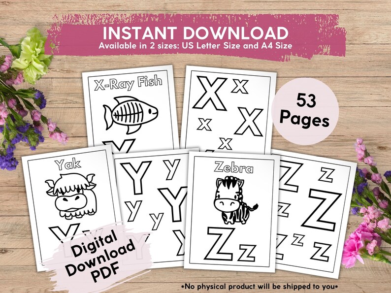 Alphabetic Simple Animal Coloring Pages for Kids, Printable Alphabet ...