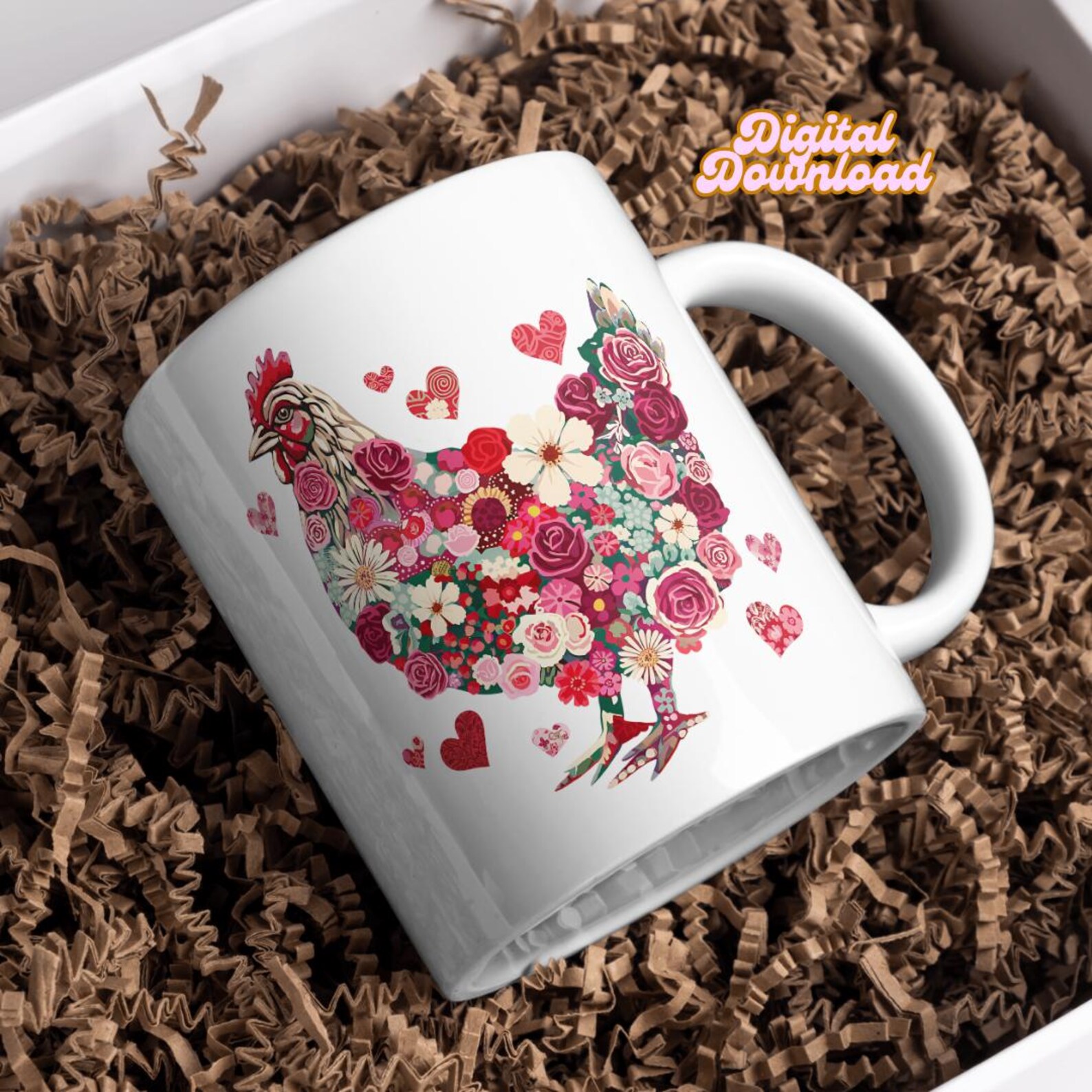 Floral Chicken Digital Download | Valentine's Day Farmhouse PNG Art ...