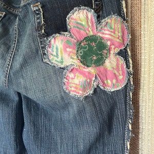 Womens Boho Hippie Upcycled Jeans Denim and Flower Patchwork Festival ...