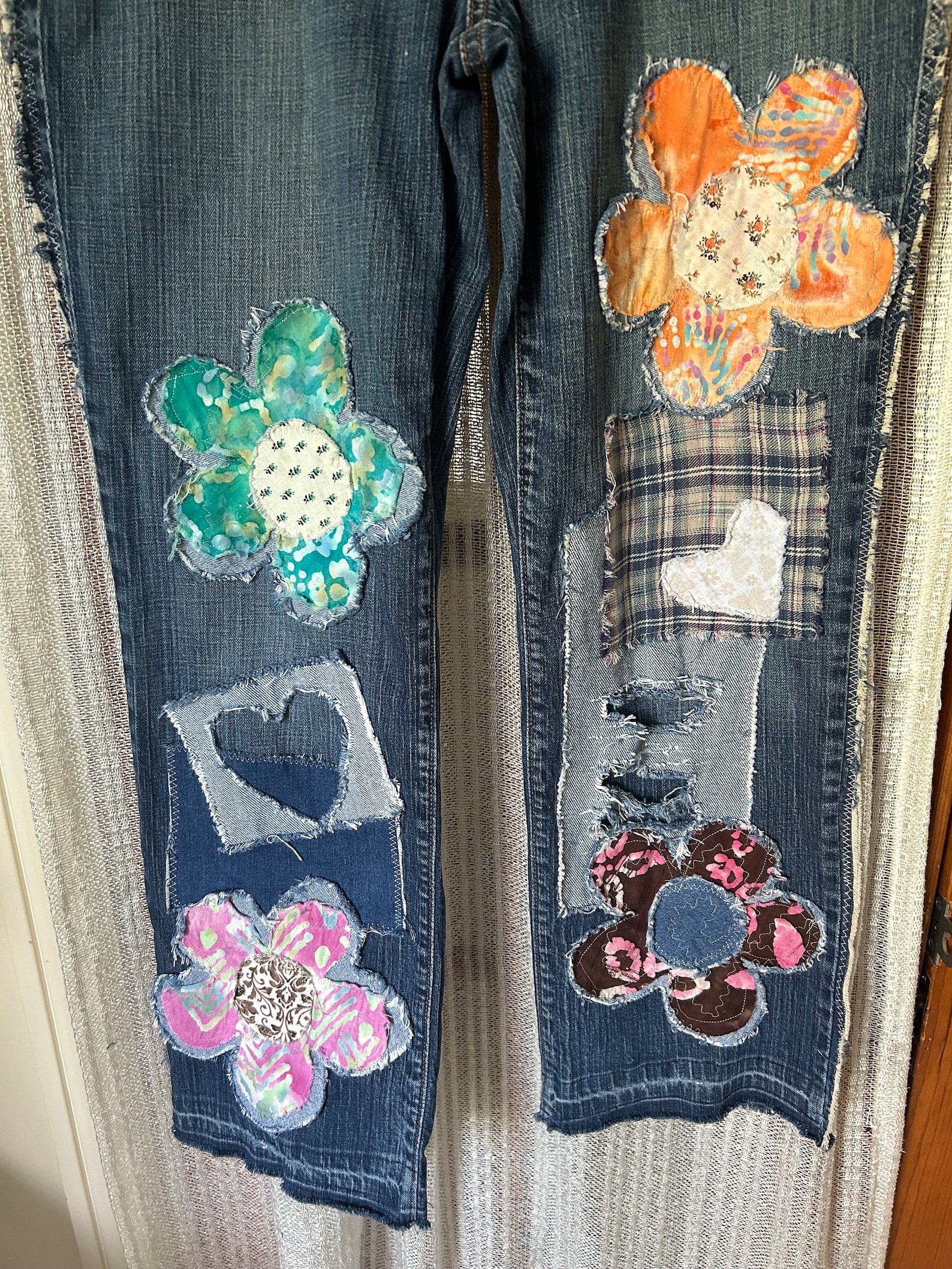 Womens Boho Hippie Upcycled Jeans Denim and Flower Patchwork Festival ...