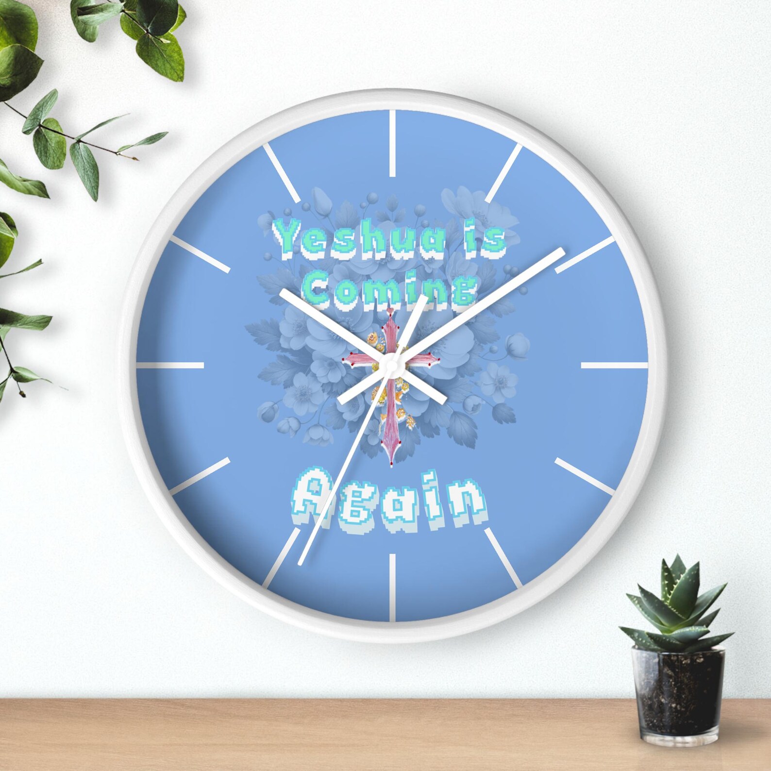 Yeshua Wall Clock,christian Wall Clock,cross Wall Clock,jesus Wall ...