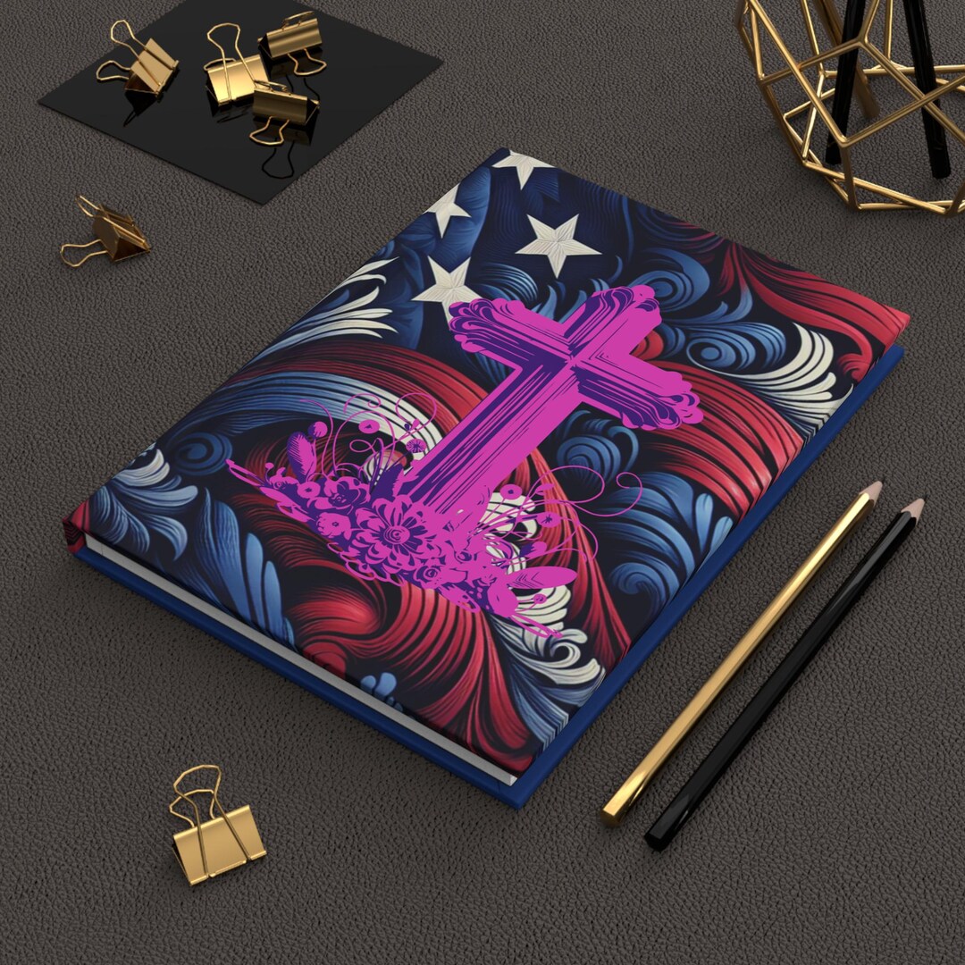 American Flag Cross Hardcover Journal, Patriotic Notebook - Etsy