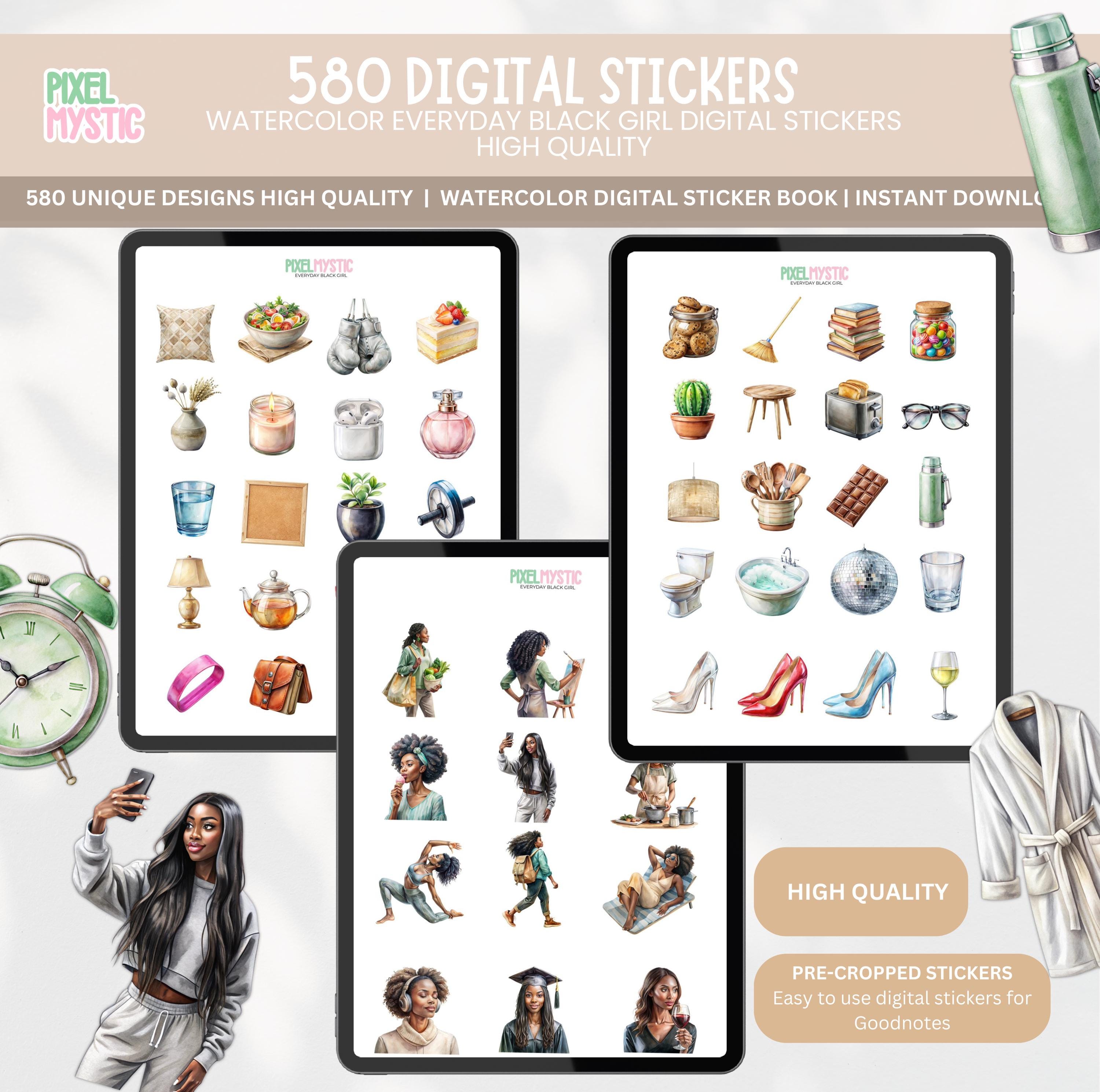BLACK GIRL Goodnotes Stickers, 580 Digital Stickers for Everyday Life ...