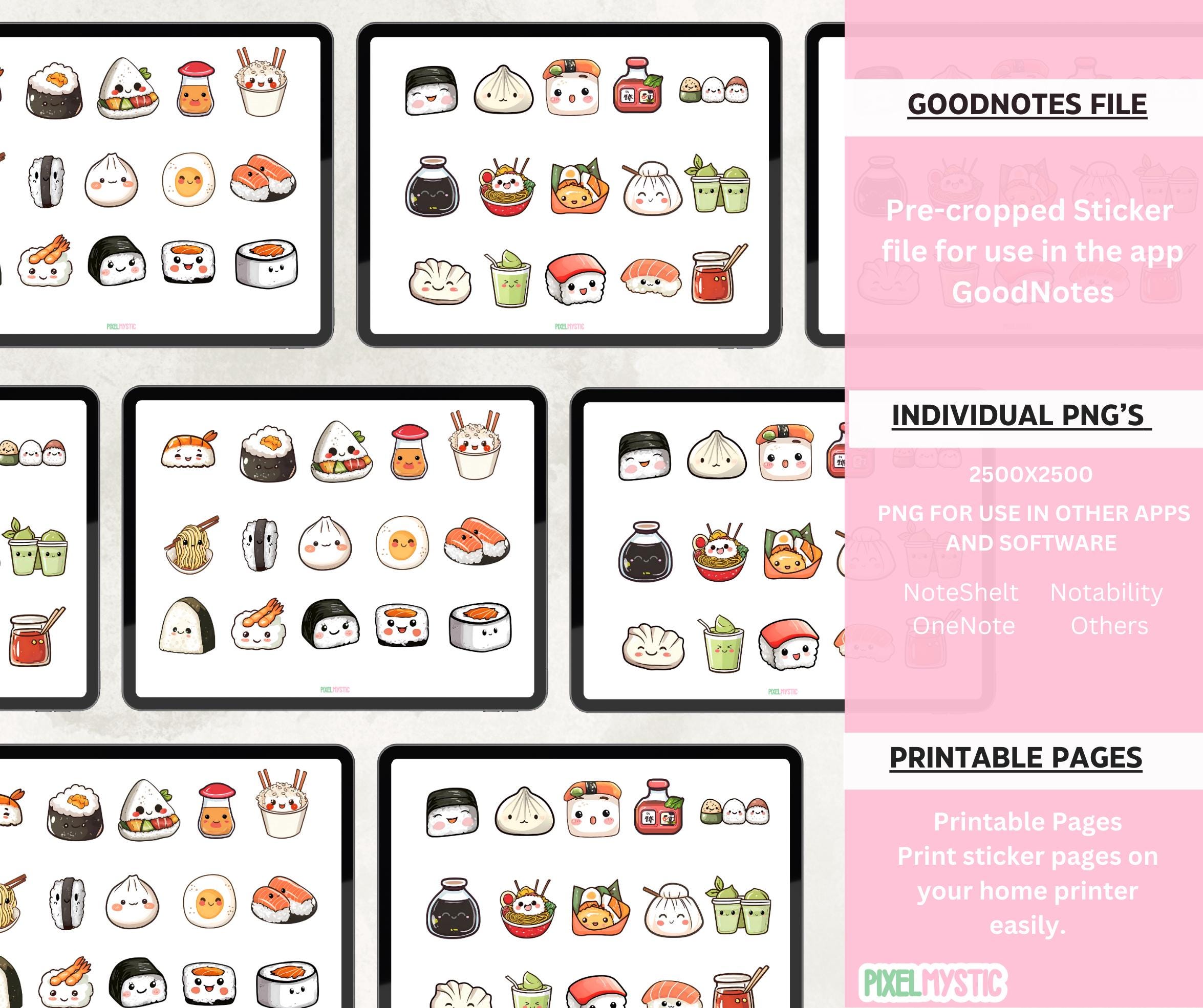Kawaii Asian Food Stickers: Sushi, Ramen, Goodnotes (digital Download ...