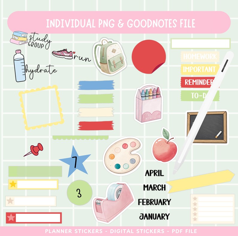 School Stickers, Digital Stickers, Student Goodnotes Stickers, iPad ...