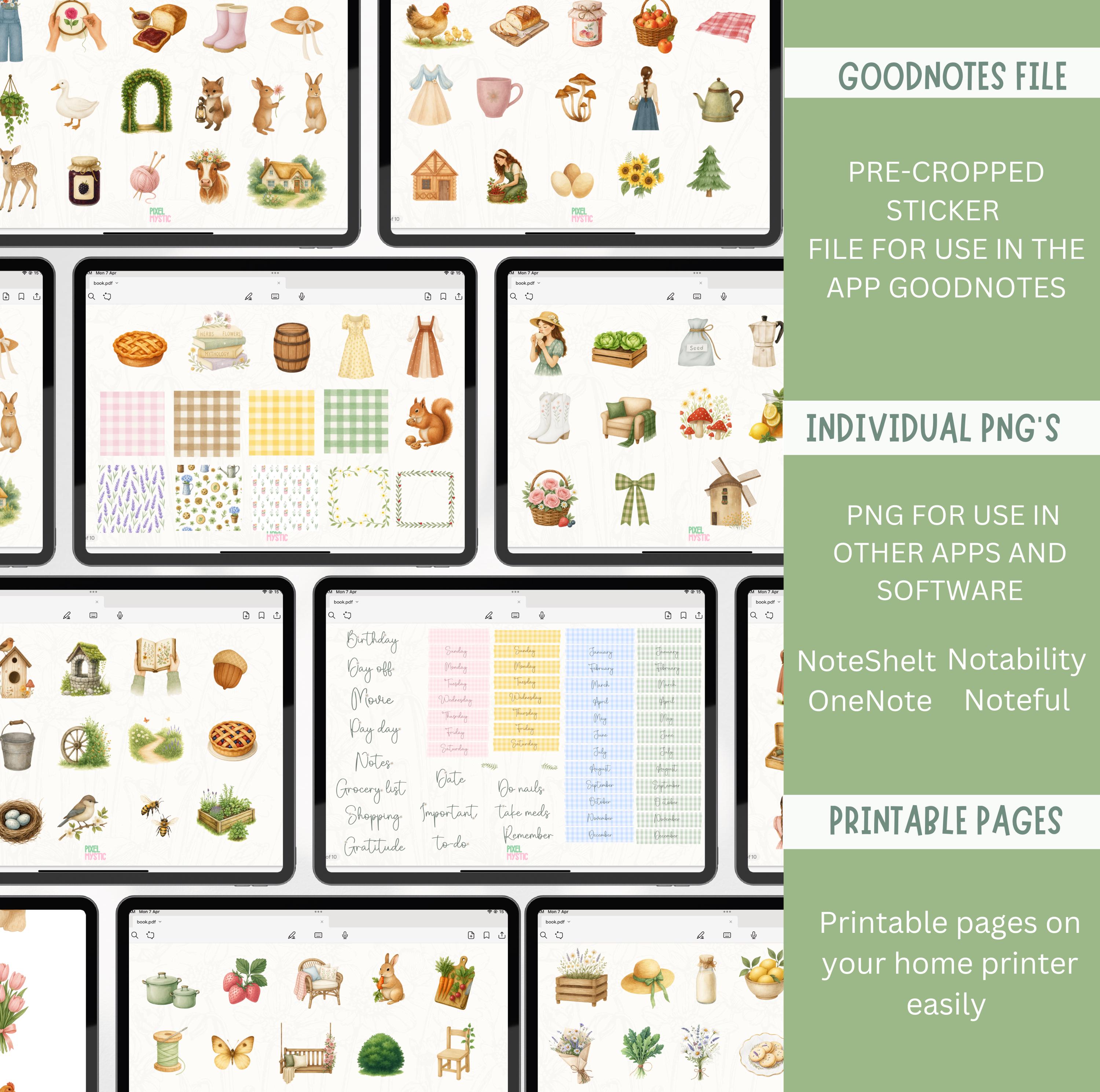 Cottagecore Digital Stickers, Digital Planner Stickers, Spring Stickers ...