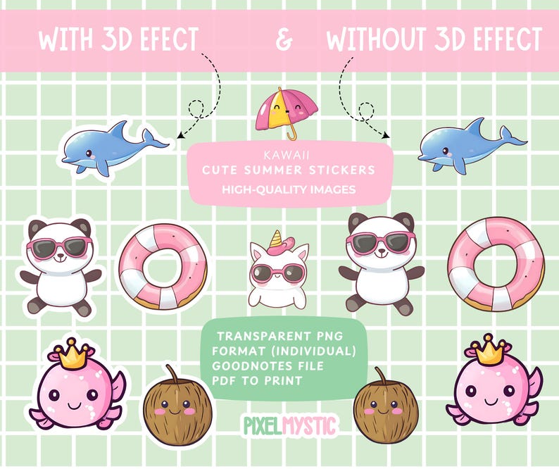 Summer Kawaii Planner Stickers, Digital PNG (goodnotes & PDF) - Etsy