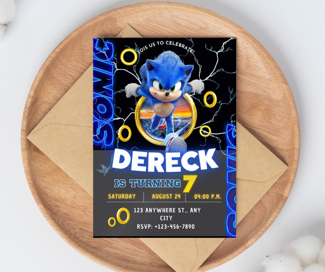 Sonic Birthday Invitation, Super Hedgehog Boys Party Invite, Sonic the ...