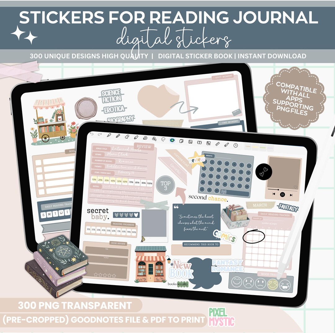 Digital Stickers for Reading Journal, Bookish Planner Stickers, Rating ...