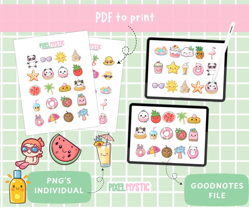 Summer Kawaii Planner Stickers, Digital PNG (goodnotes & PDF) - Etsy