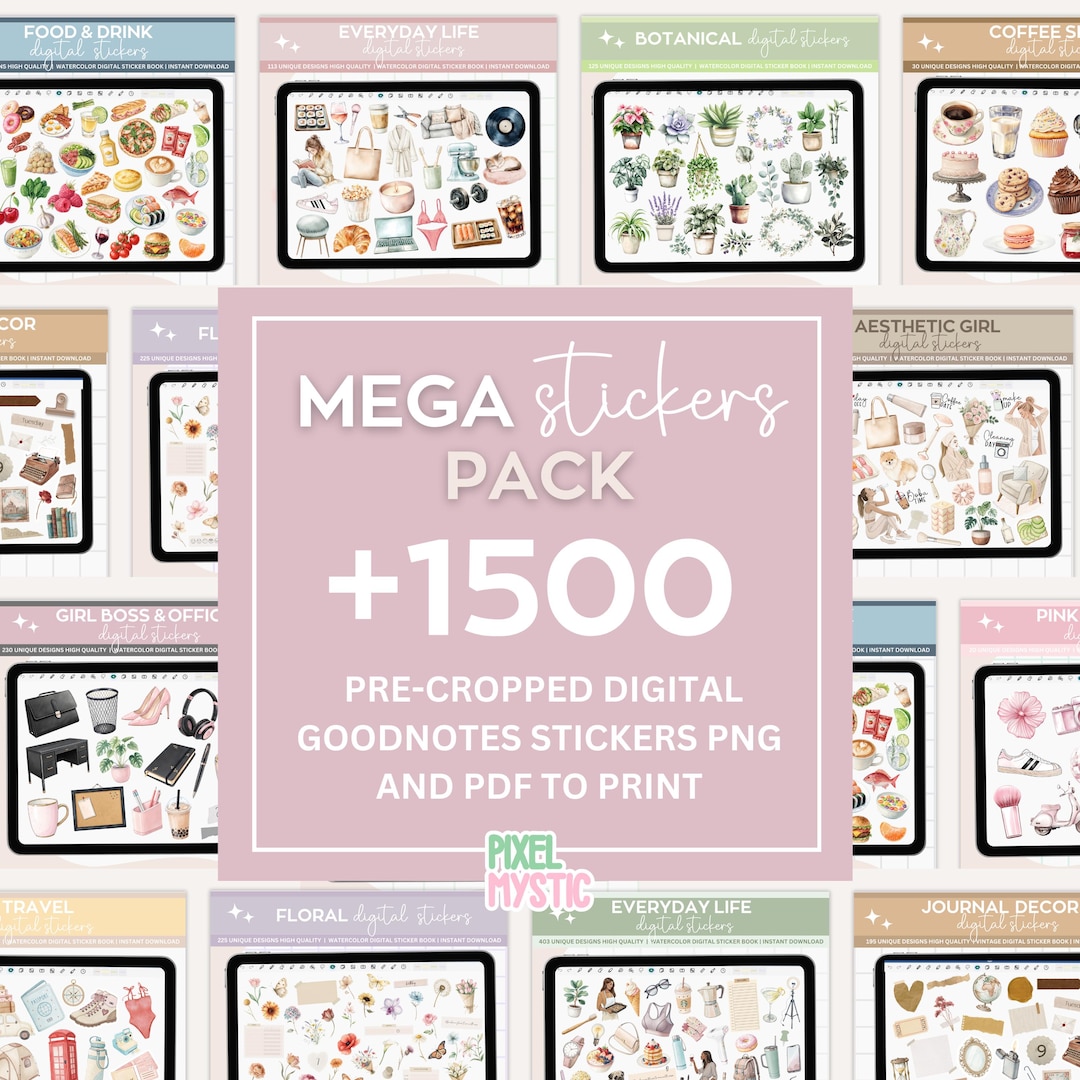 Mega Digital Sticker Bundle: 1500+ Watercolor Planner Stickers ...