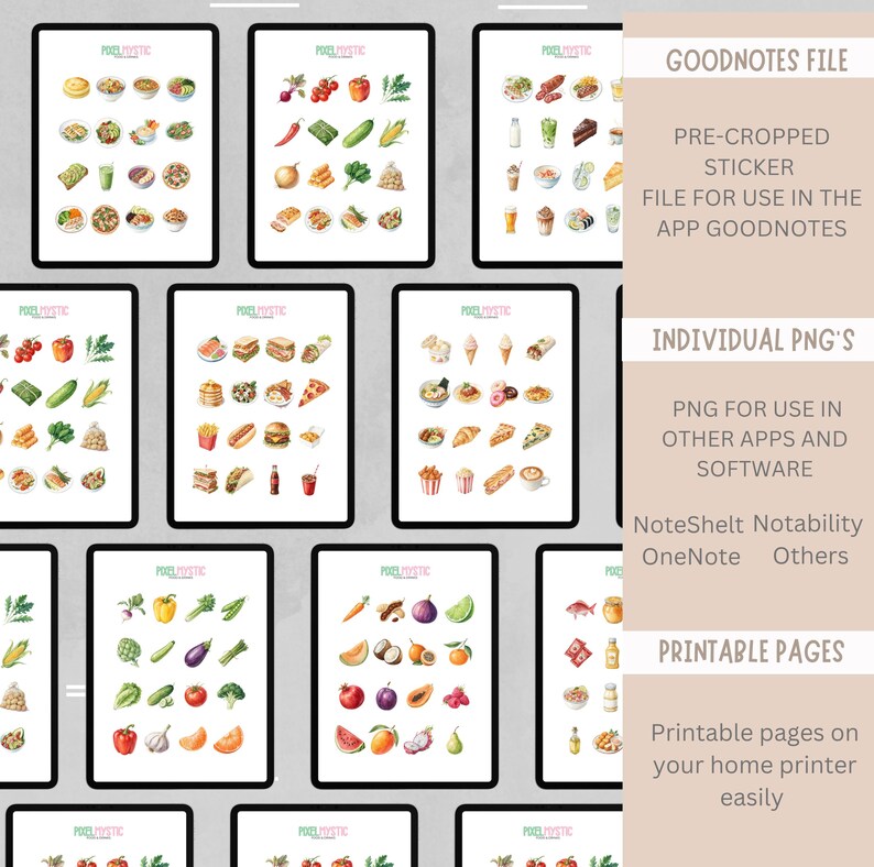 Food Digital Stickers: Meal Planner Clipart (PNG, PDF, Goodnotes) - Etsy