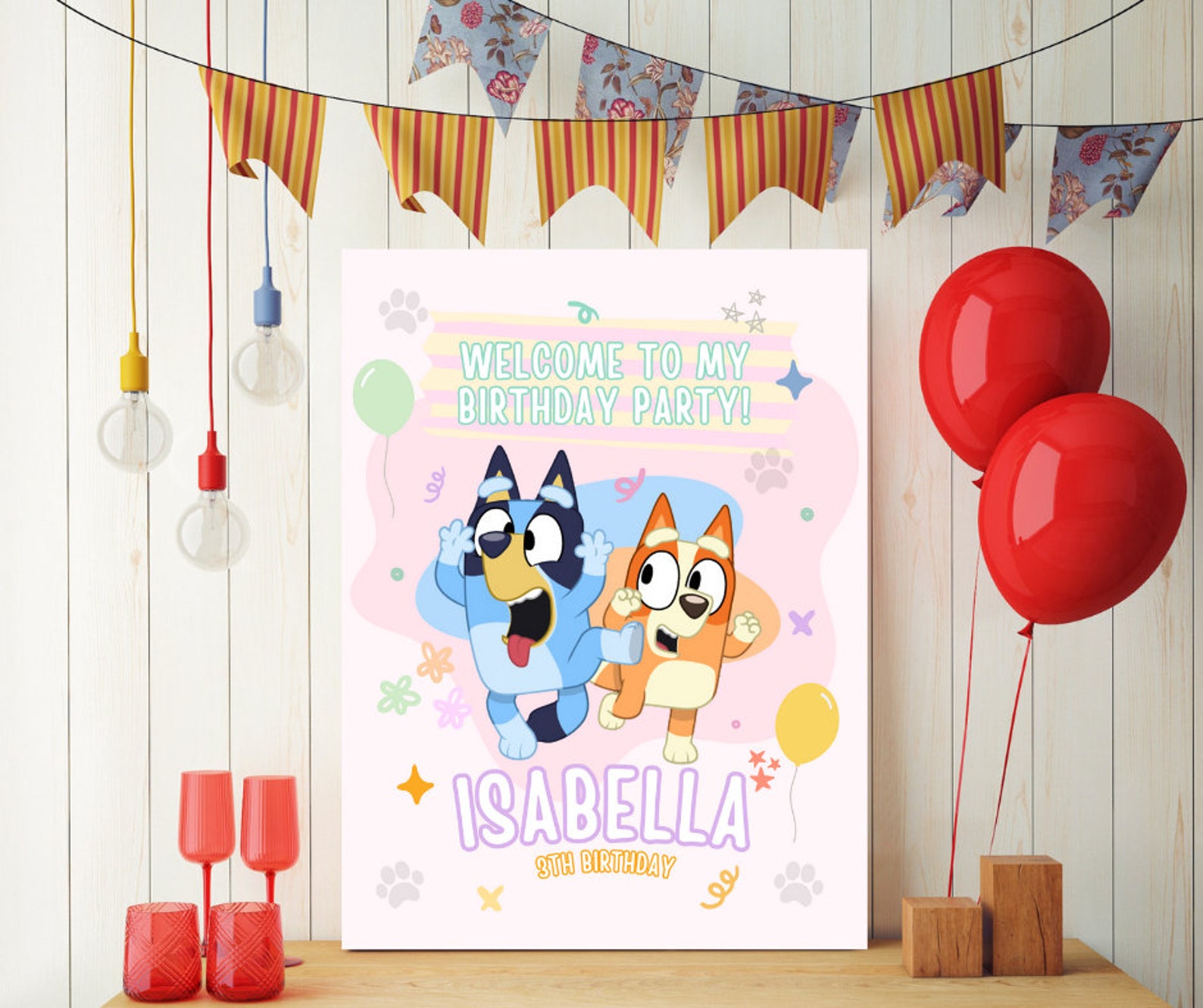Editable Bluey Welcome Sign for Girl, Editable Blue Dog Birthday ...