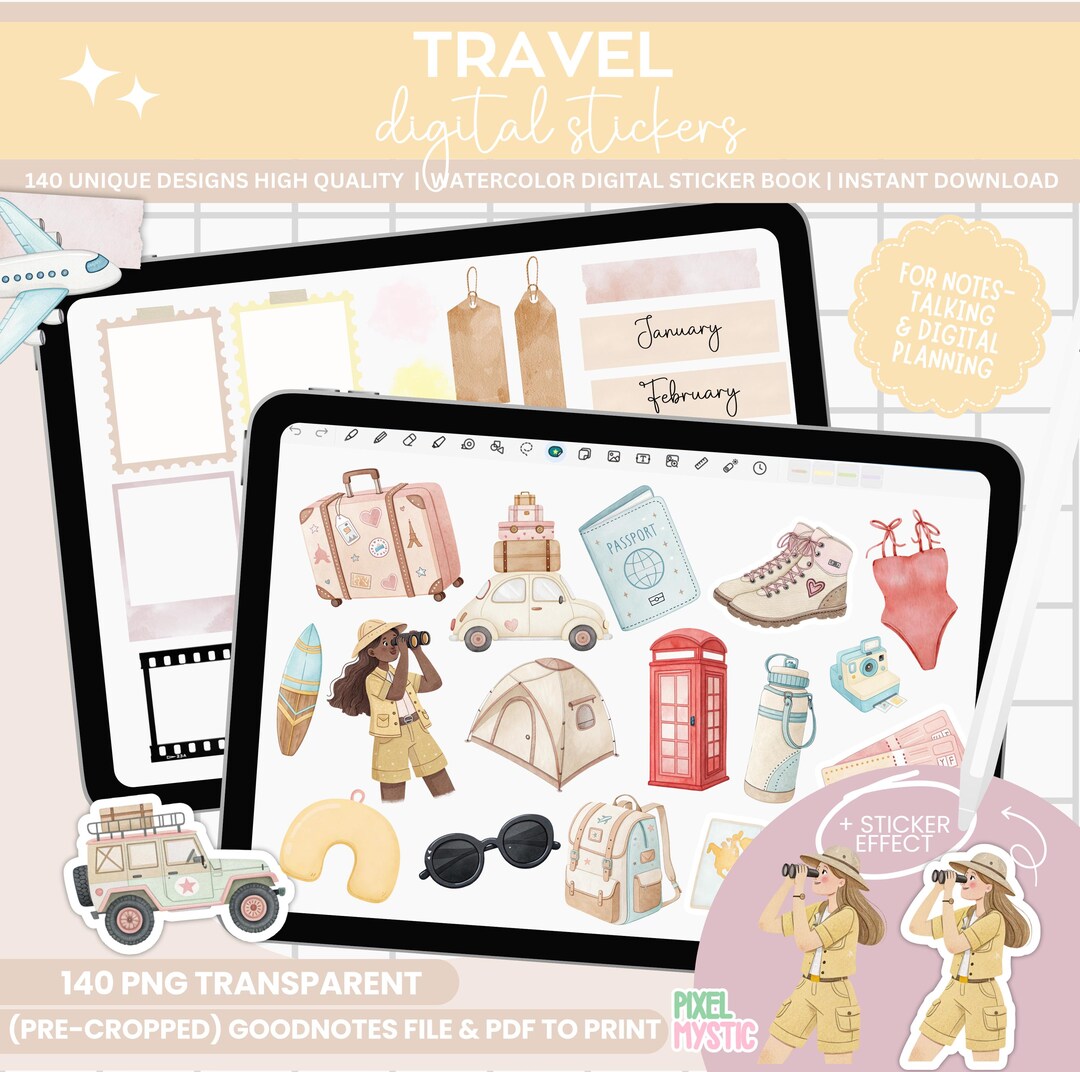 Travel Digital Stickers: Vacation Planner, Goodnotes, iPad (PDF & PNG ...