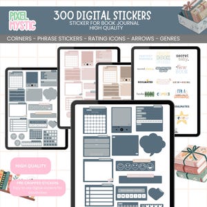 Digital Stickers for Reading Journal, Bookish Planner Stickers, Rating ...
