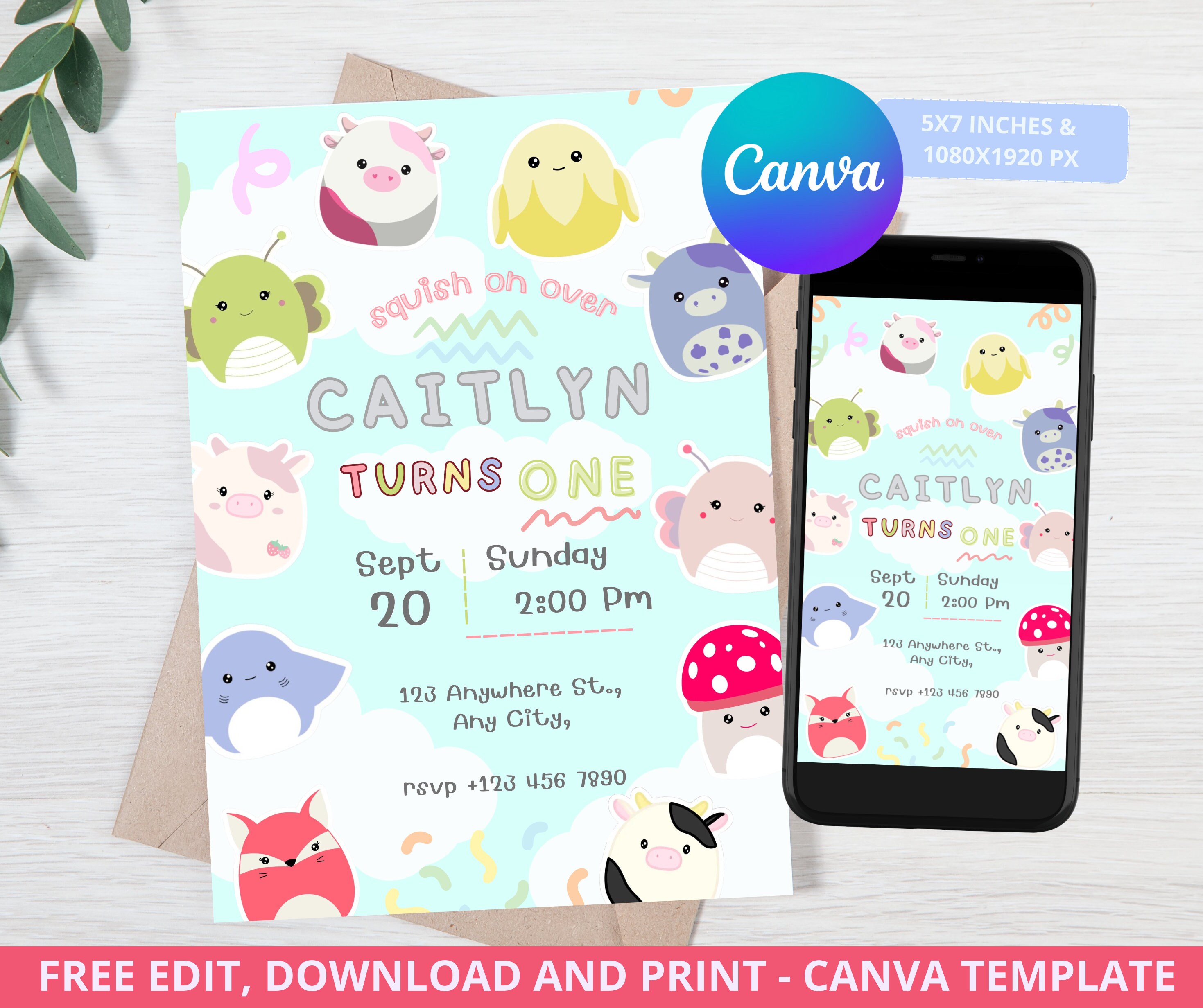 Editable Squishmallow Birthday Invitation, Squishmallow Invitation ...