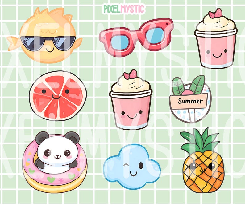 Summer Kawaii Planner Stickers, Digital PNG (goodnotes & PDF) - Etsy