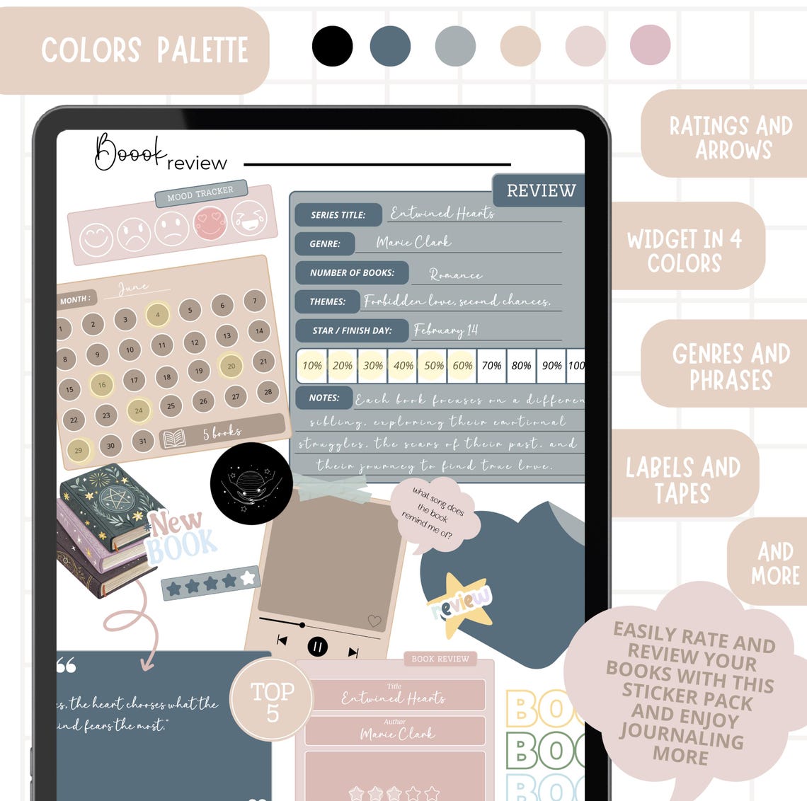 Digital Stickers for Reading Journal, Bookish Planner Stickers, Rating ...