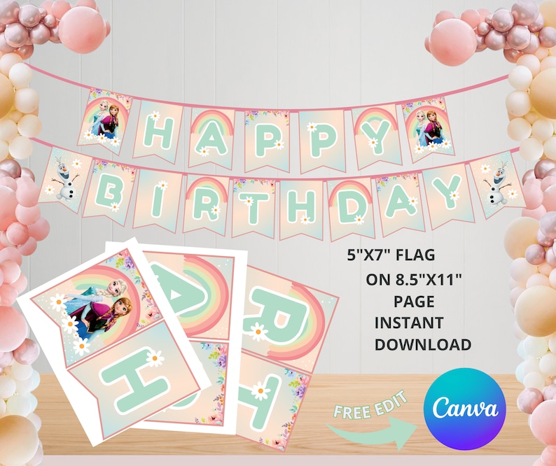 Happy Birthday Banner-printable Frozen, Frozen Birthday Banner, Elsa ...