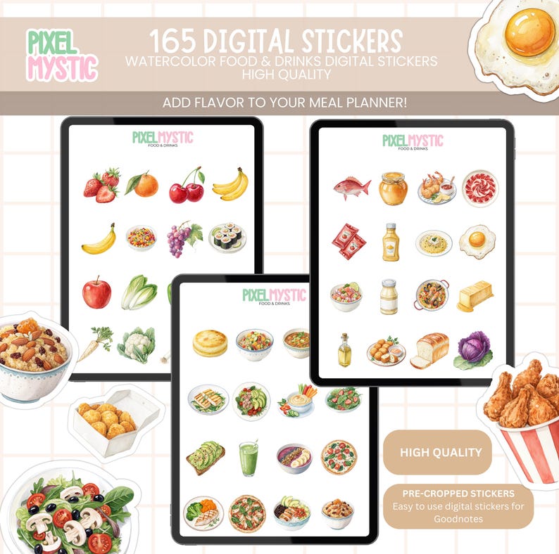 Food Digital Stickers: Meal Planner Clipart (PNG, PDF, Goodnotes) - Etsy