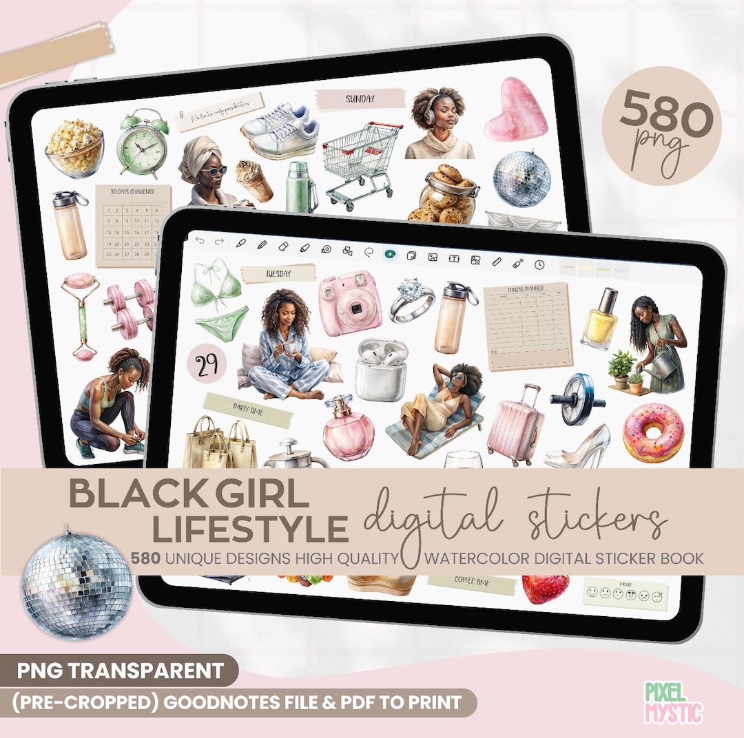 BLACK GIRL Goodnotes Stickers, 580 Digital Stickers for Everyday Life ...