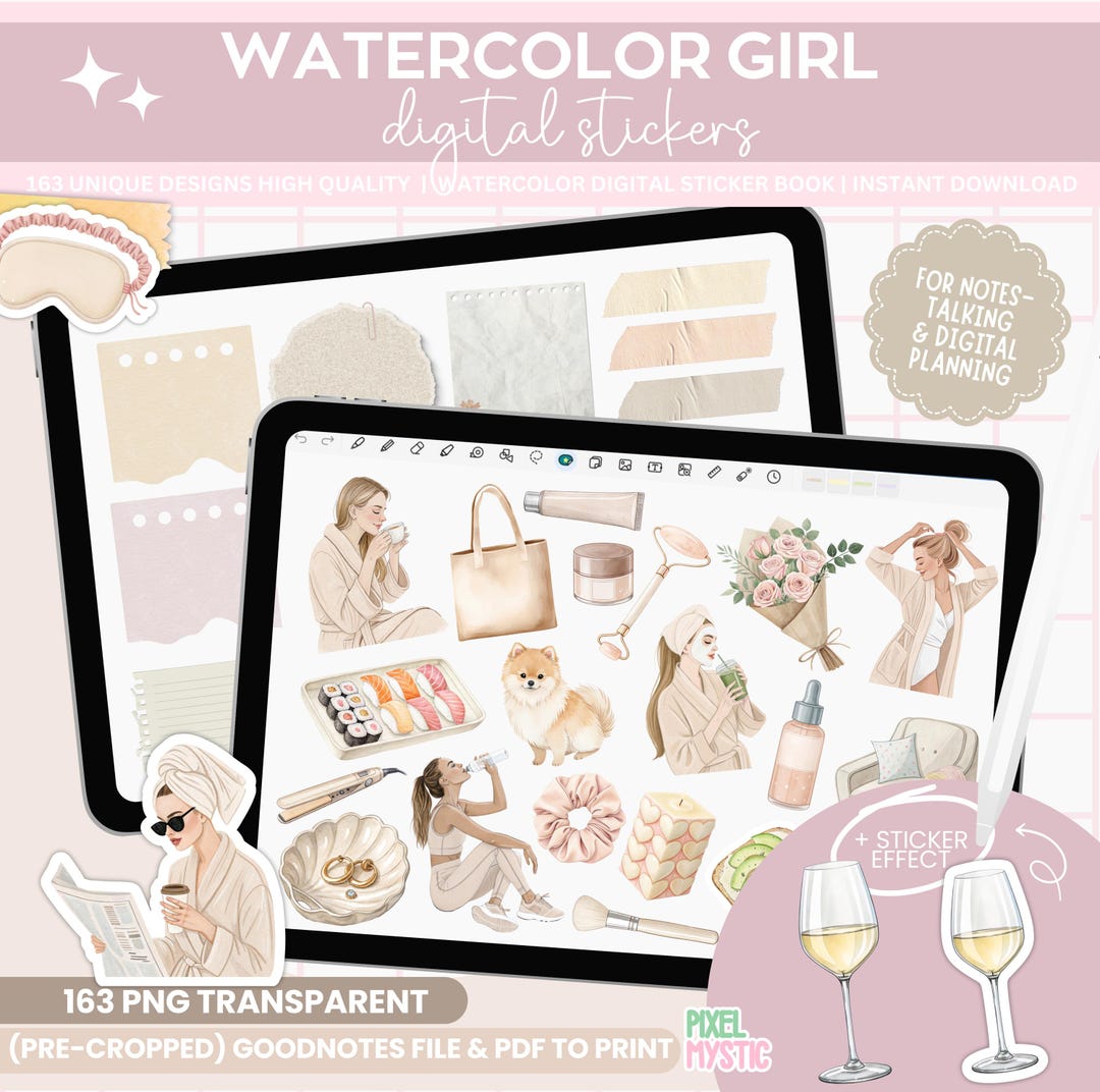 Girl Digital Stickers, Self Care Digital Planner Stickers, Girl Journal ...