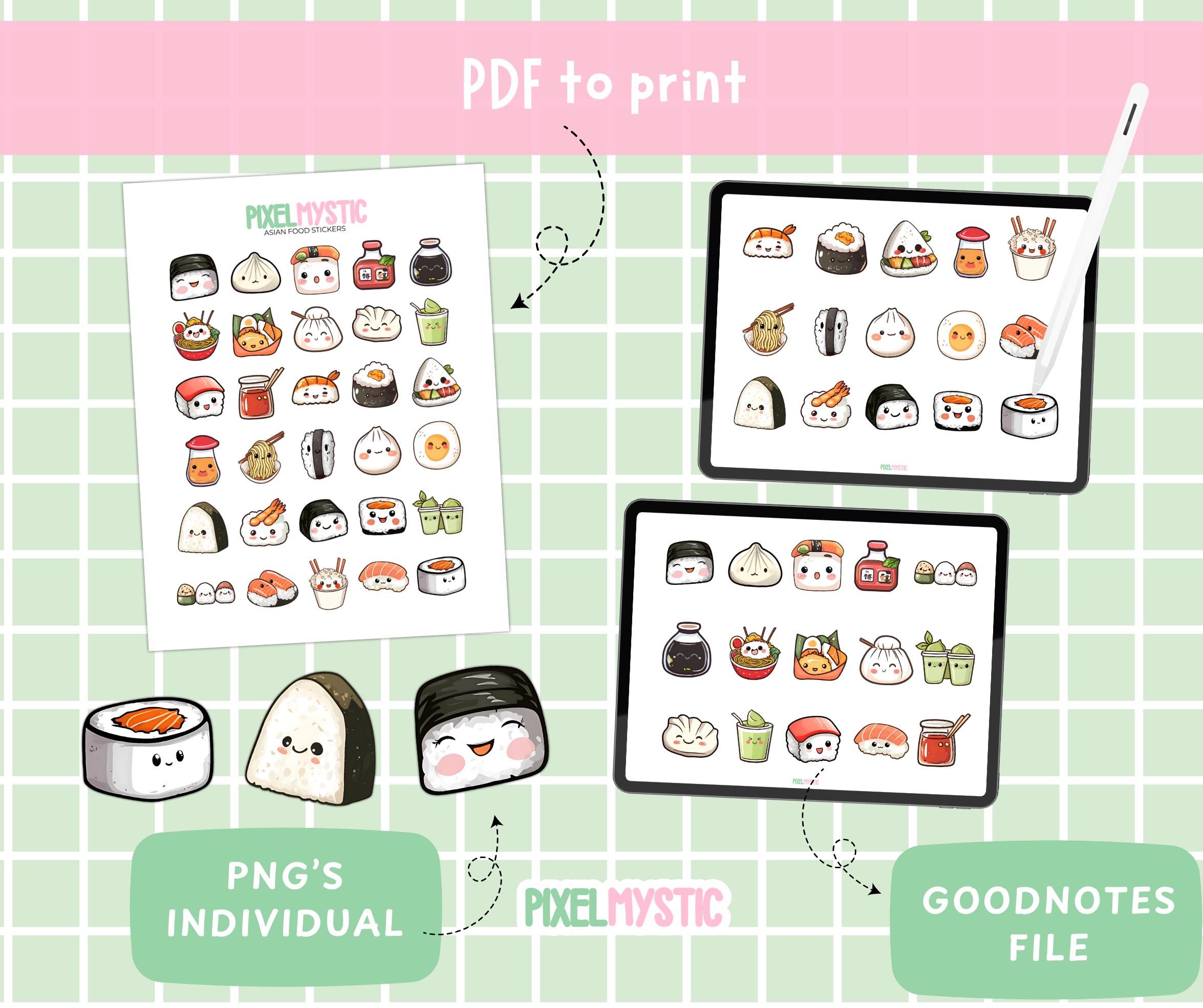 Kawaii Asian Food Stickers: Sushi, Ramen, Goodnotes (digital Download ...