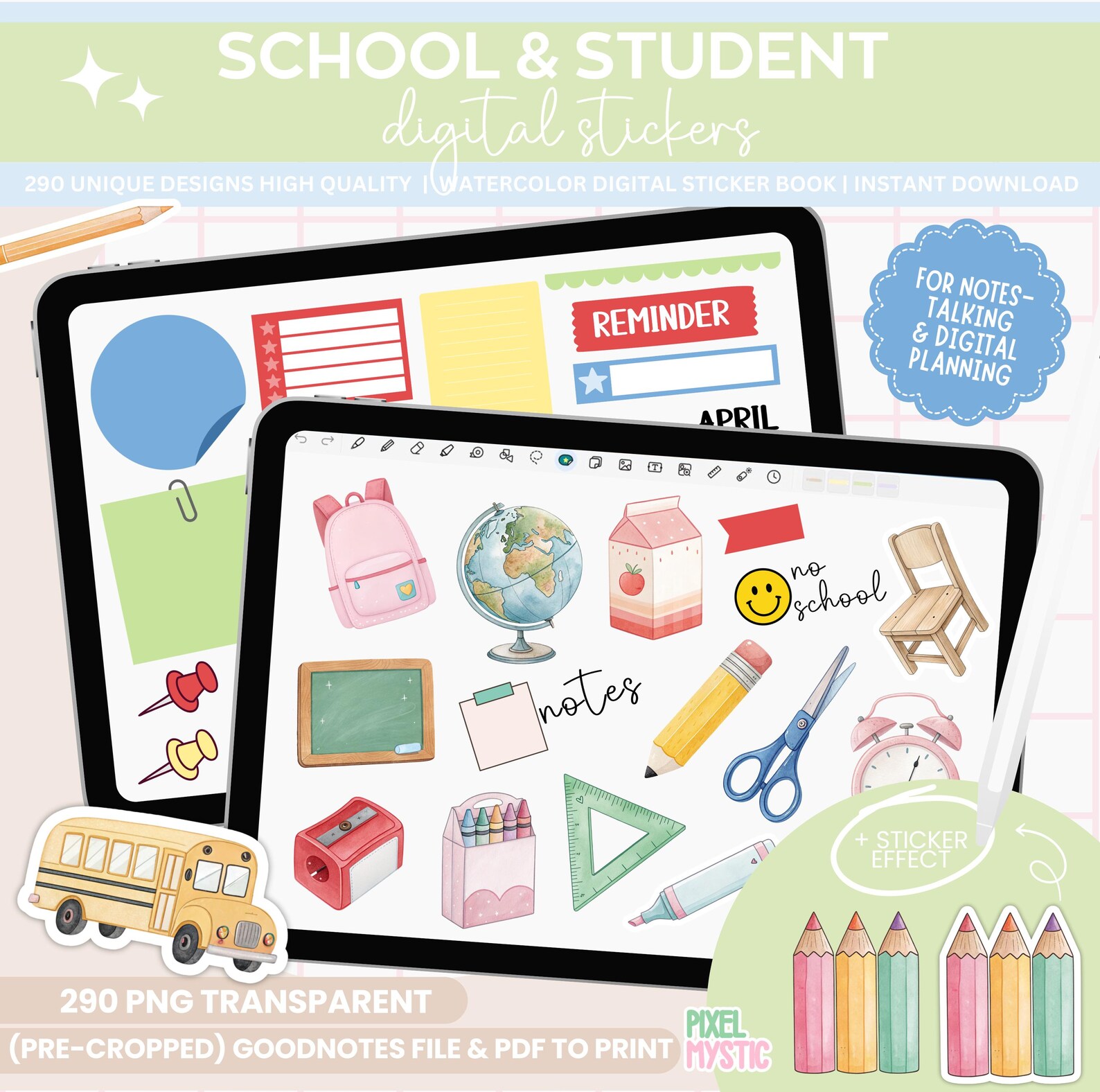 School Stickers, Digital Stickers, Student Goodnotes Stickers, iPad ...