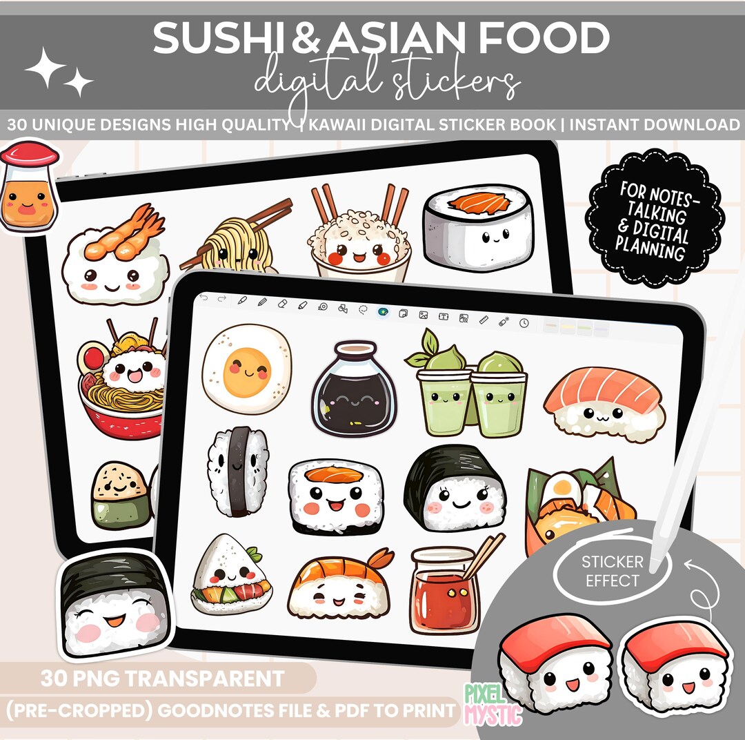 Kawaii Asian Food Stickers: Sushi, Ramen, Goodnotes (digital Download ...