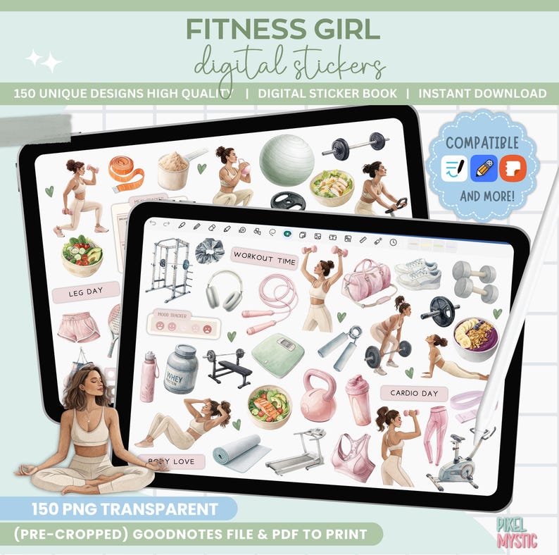 Fitness Digital Stickers, Self Care Digital Stickers, Gym Girl Digital ...