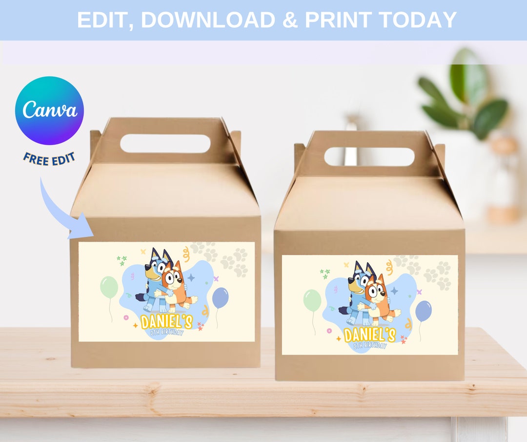 Editable Bluey Gable Box Label, Bluey Birthday Printables, Bluey Party ...