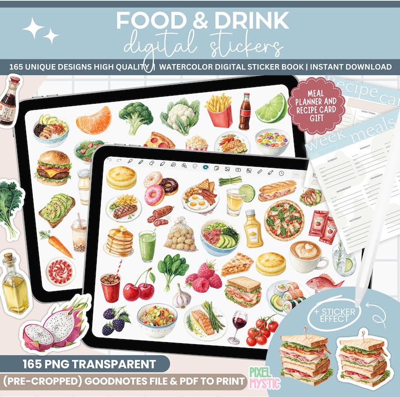 Food Digital Stickers: Meal Planner Clipart (PNG, PDF, Goodnotes) - Etsy