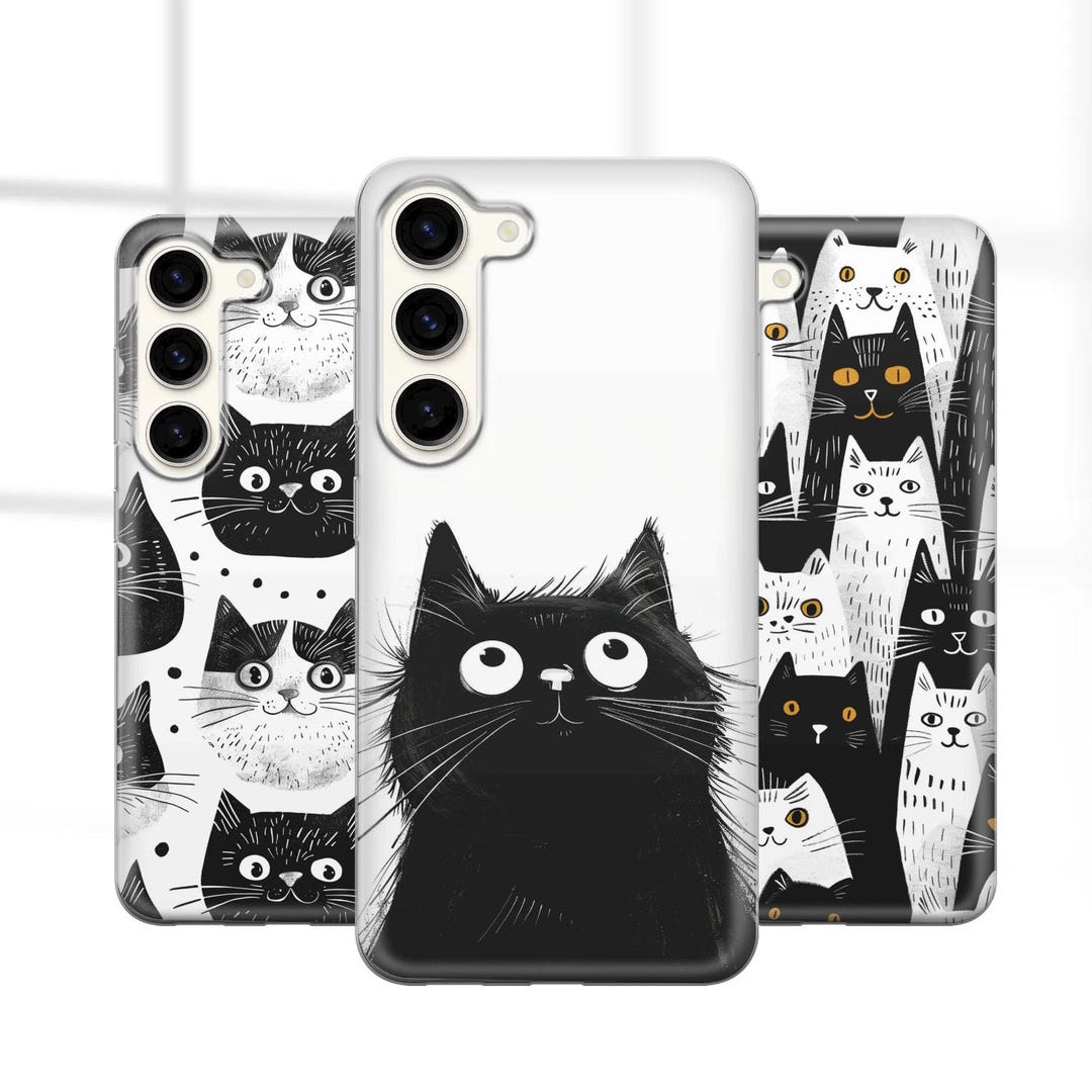 Black Cat Phone Case Cats Pattern Cover for Samsung Galaxy S24 S23 FE ...