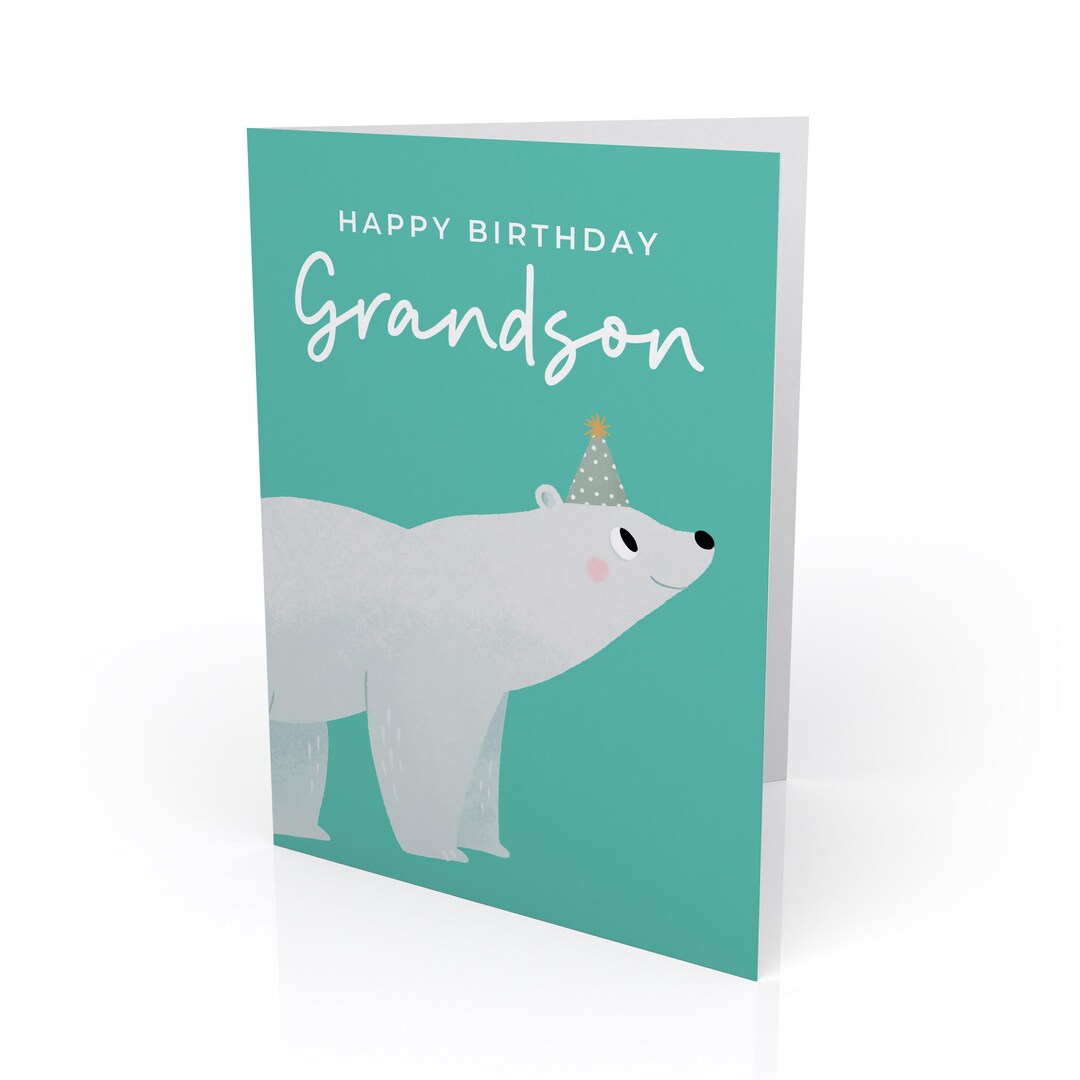 Grandson - Polar Bear Birthday Card - Cute Polar Bear Marine Animal ...