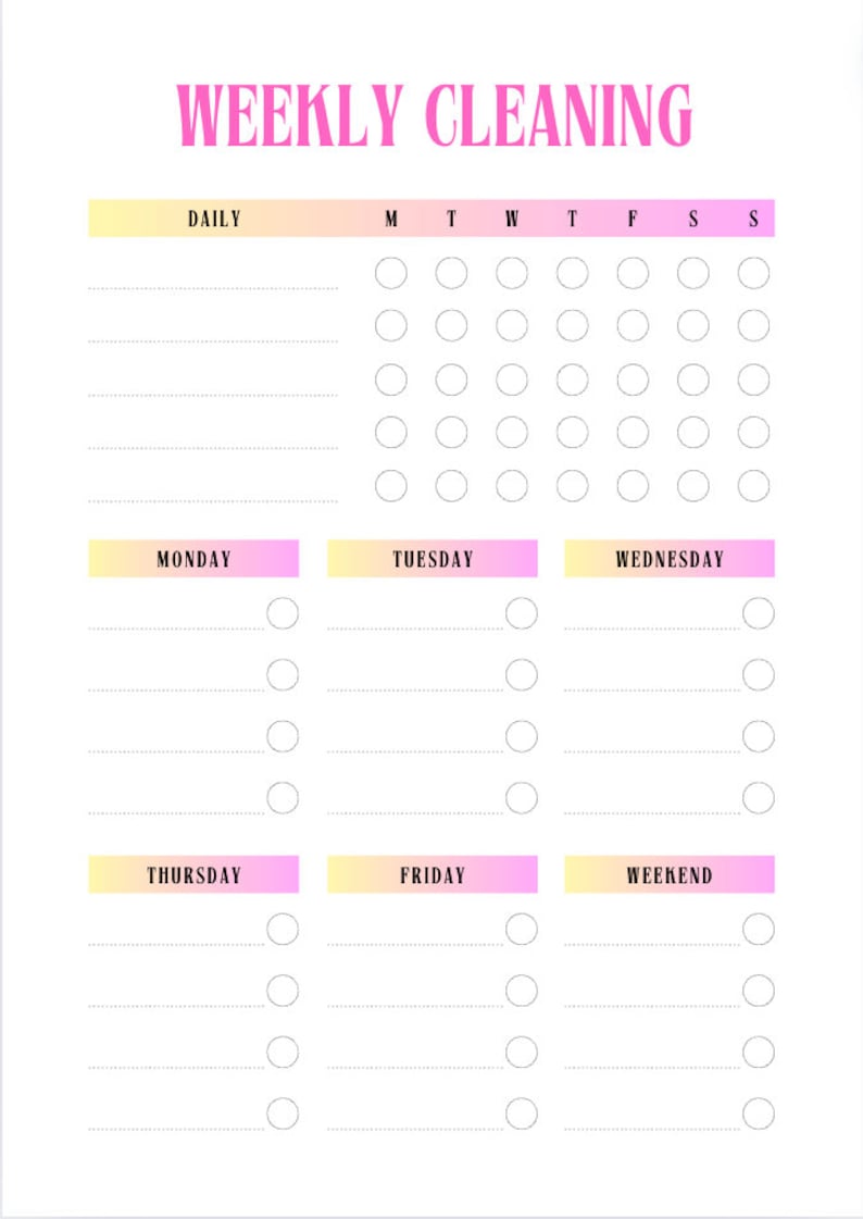 Weekly Cleaning Checklist - Etsy